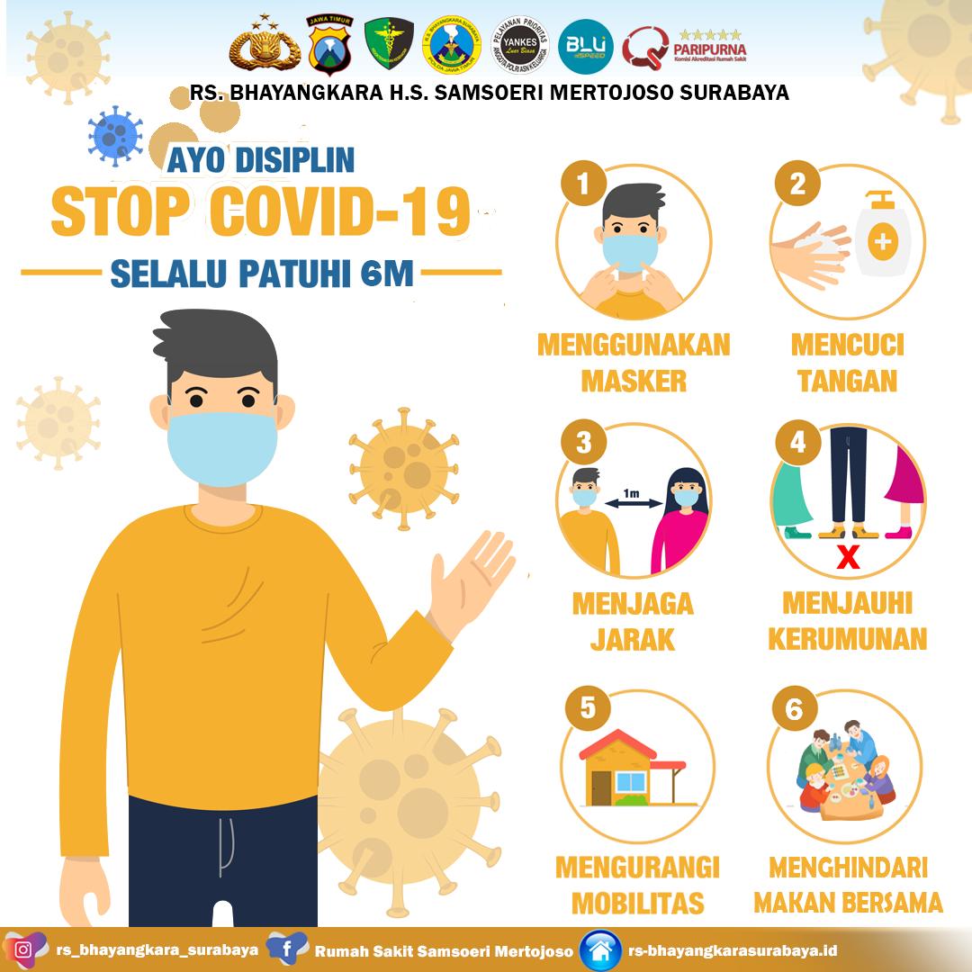 RS. Bhayangkara Surabaya | ayo disiplin stop covid 19 dengan patuhi 6m
